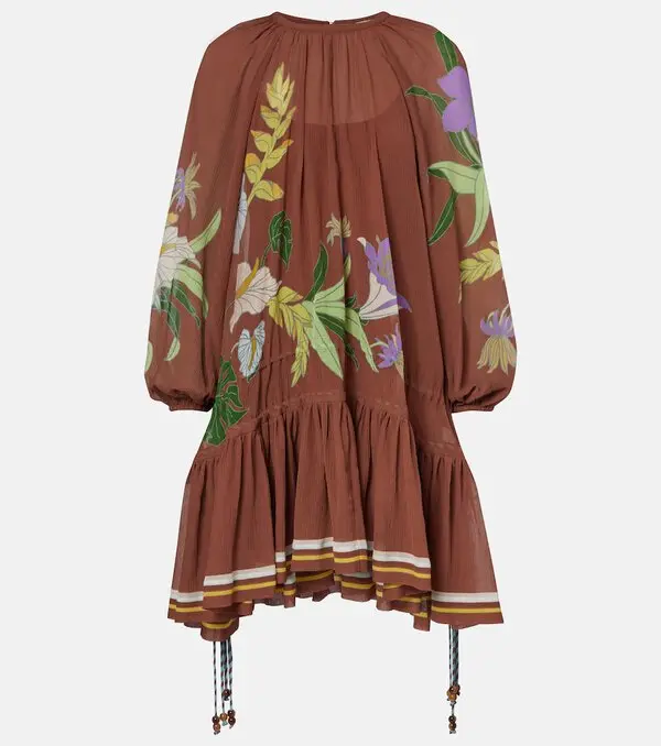ALEMAIS Alémais Alfie Gathered Cotton And Silk Minidress - Brown