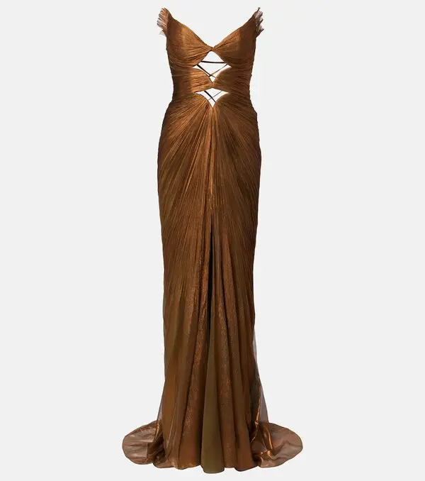 MARIA LUCIA HOHAN Cutout Pleated Silk Gown - Brown
