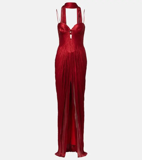 MARIA LUCIA HOHAN Pleated Silk Bustier Gown - Red