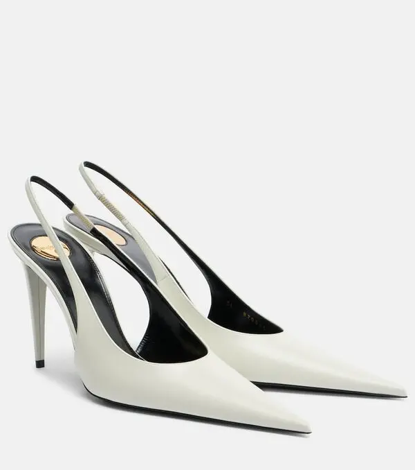 Saint Laurent Guermantes Patent Leather Slingback Pumps - White