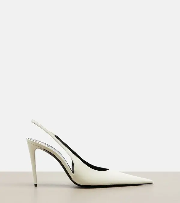 Saint Laurent Guermantes Patent Leather Slingback Pumps - White