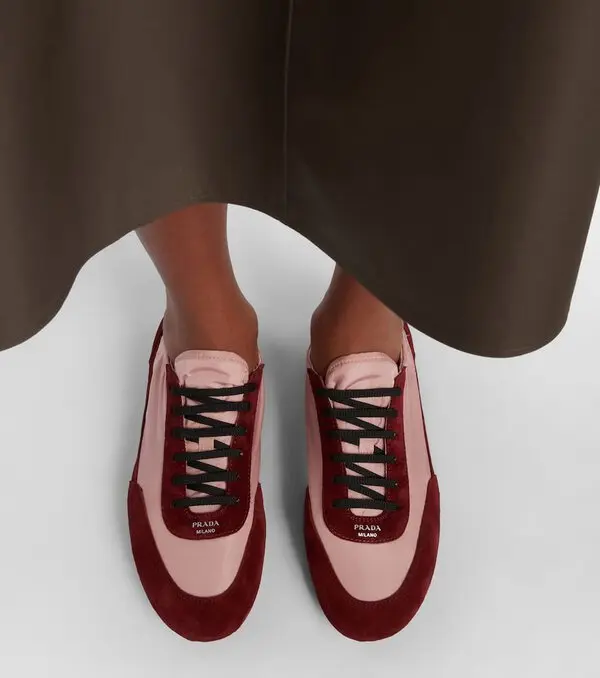 Prada Collapse Re-nylon And Suede Sneakers - Pink