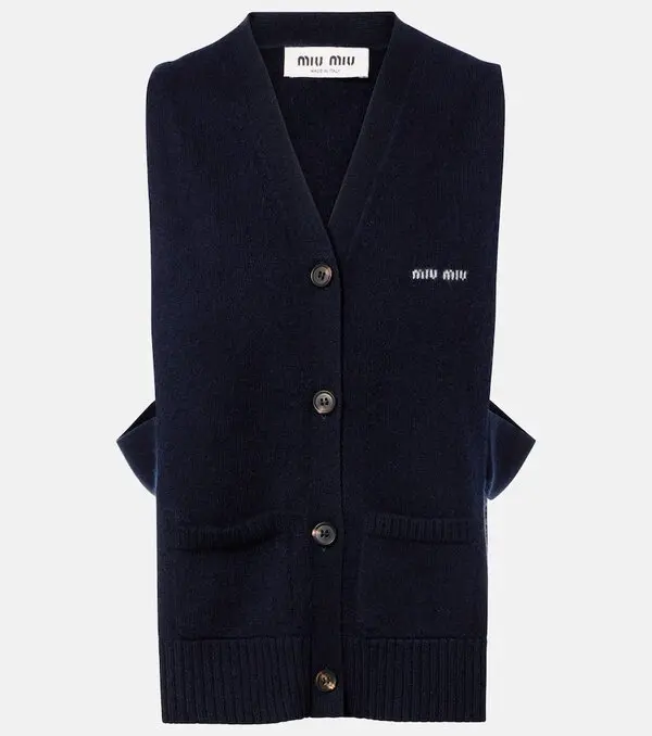 Miu Miu Logo Cashmere Sweater Vest - Blue