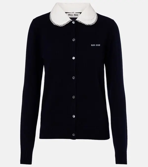 Miu Miu Logo Cashmere Cardigan - Blue