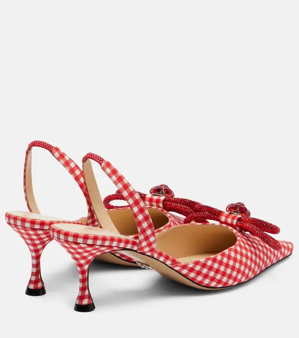 Mach & Mach Double Bow Gingham Slingback Pumps