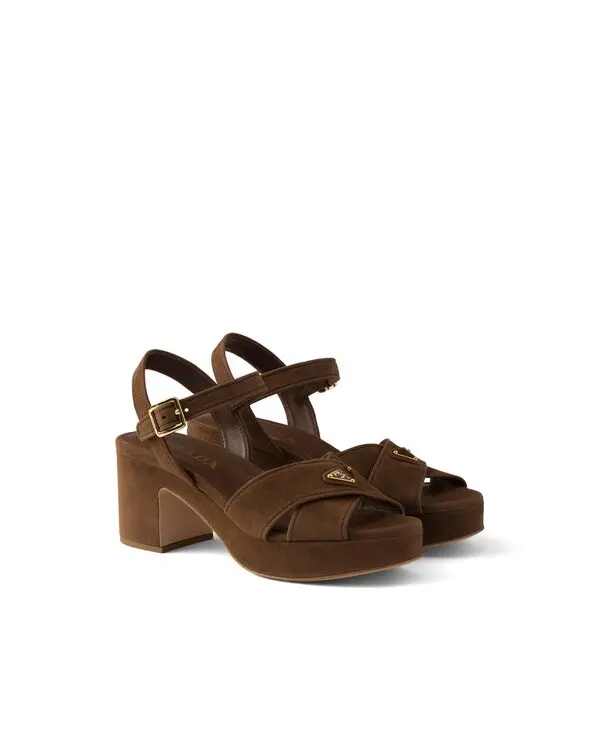 Prada Suede Platform Sandals - Brown