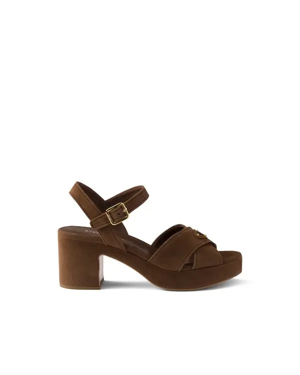 Prada Suede Platform Sandals - Brown