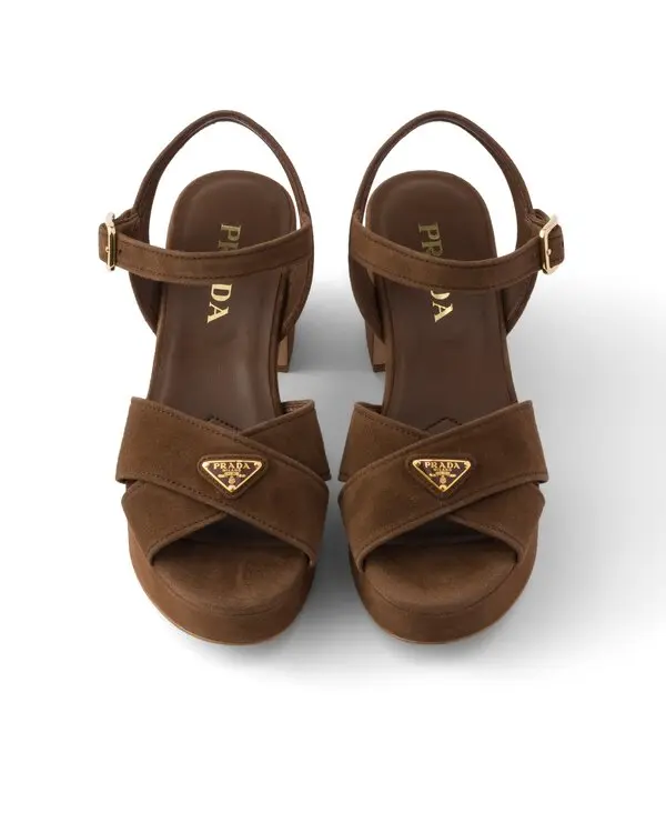 Prada Suede Platform Sandals - Brown