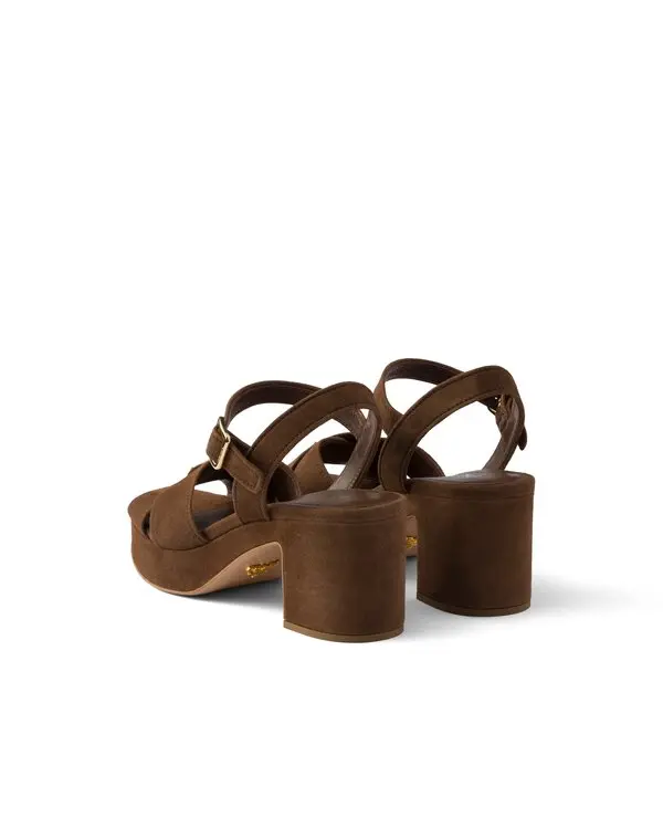Prada Suede Platform Sandals - Brown