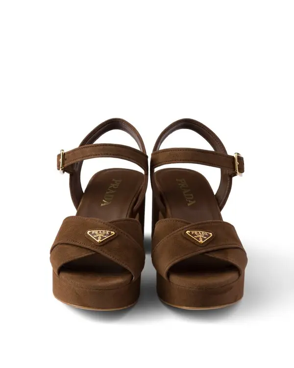 Prada Suede Platform Sandals - Brown
