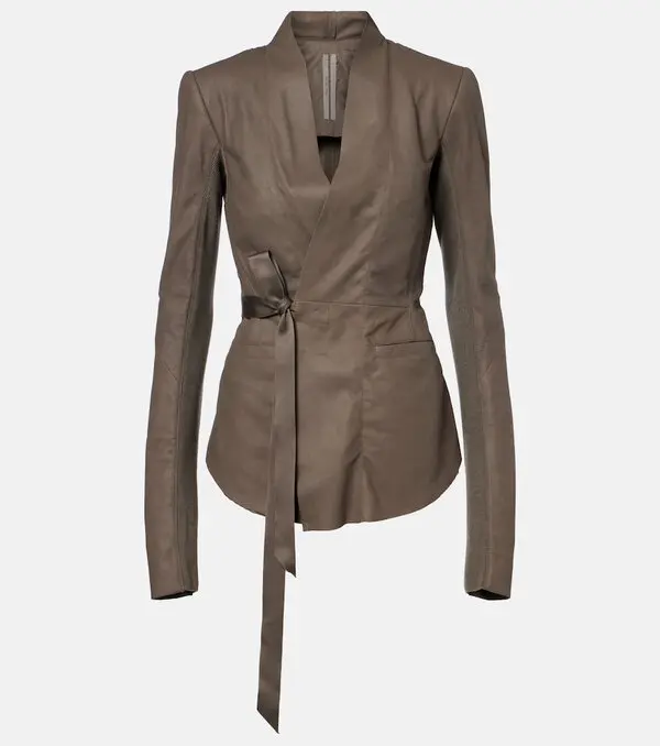 Rick Owens Hollywood Virgin Wool-trimmed Leather Blazer - Grey