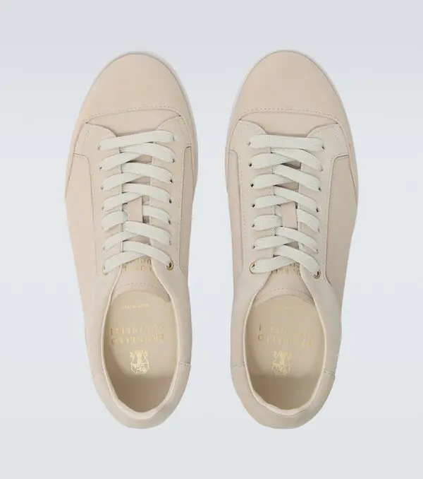 Brunello Cucinelli Suede-trimmed Leather Sneakers - Beige