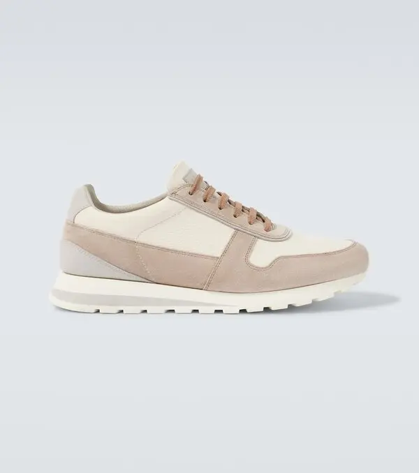 Brunello Cucinelli Suede-trimmed Leather Sneakers - Neutrals