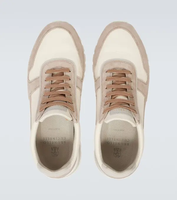 Brunello Cucinelli Suede-trimmed Leather Sneakers - Neutrals