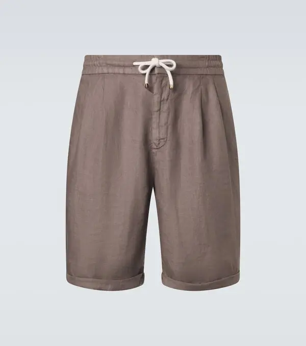 Brunello Cucinelli Linen Drawstring Shorts - Brown