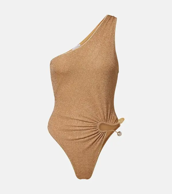 Oseree Embellished One-shoulder Lamé Swimsuit - Gold