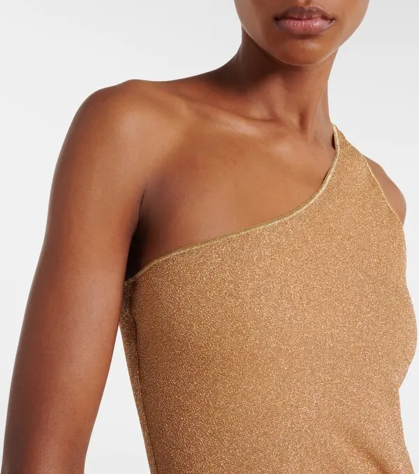 Oseree Embellished One-shoulder Lamé Swimsuit