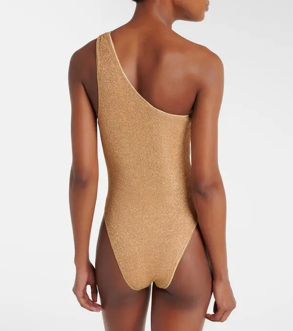 Oseree Embellished One-shoulder Lamé Swimsuit - Gold