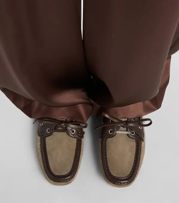 Brunello Cucinelli Monili Leather-trimmed Suede Boat Shoes