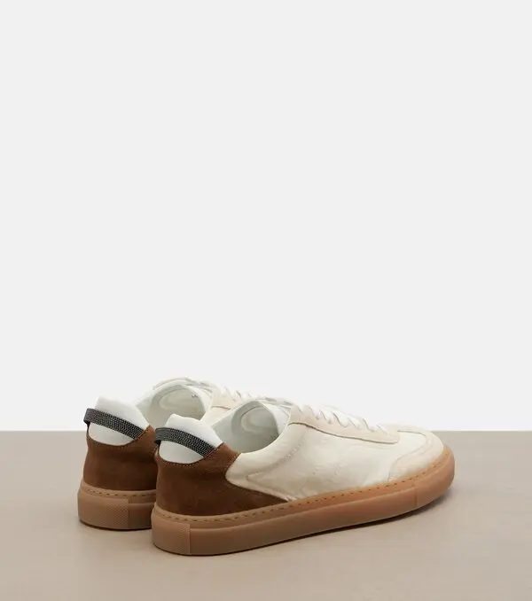 Brunello Cucinelli Monili Suede-trimmed Sneakers - Beige