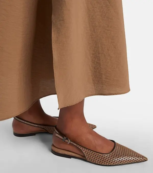 Brunello Cucinelli Perforated Leather Slingback Flats