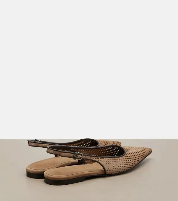 Brunello Cucinelli Perforated Leather Slingback Flats