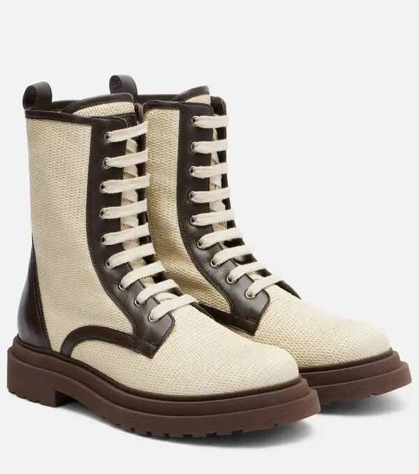 Brunello Cucinelli Leather-trimmed Lace-up Boots