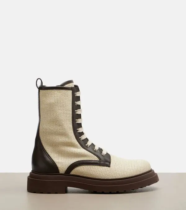 Brunello Cucinelli Leather-trimmed Lace-up Boots