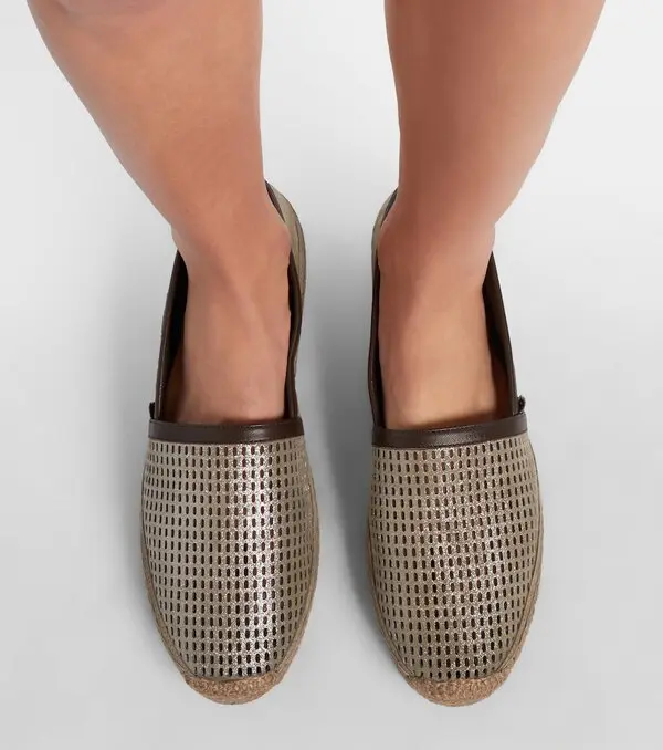 Brunello Cucinelli Perforated Leather And Suede Espadrilles - Grey