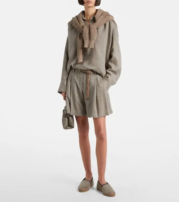 Brunello Cucinelli Perforated Leather And Suede Espadrilles - Grey
