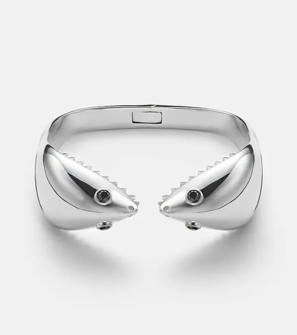 Yvonne Léon Requin 9kt White Gold Bangle With Diamonds - Silver