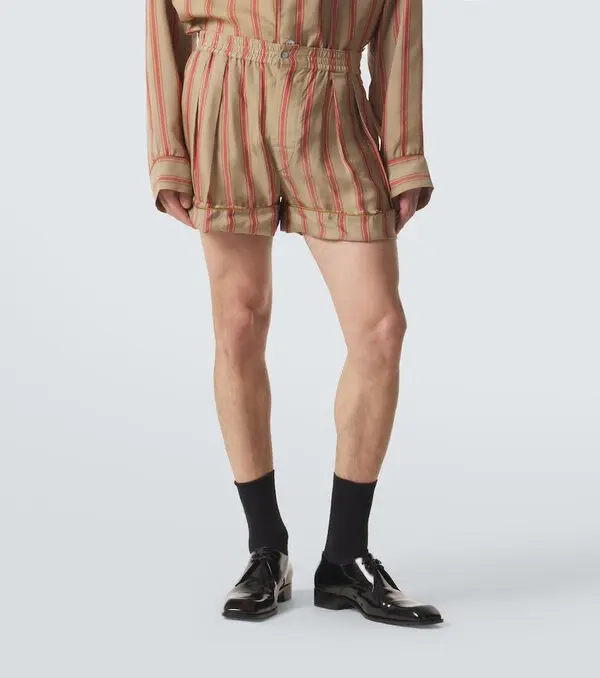 Saint Laurent Striped Twill Shorts - Beige