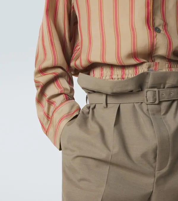 Saint Laurent Striped Twill Shorts - Beige