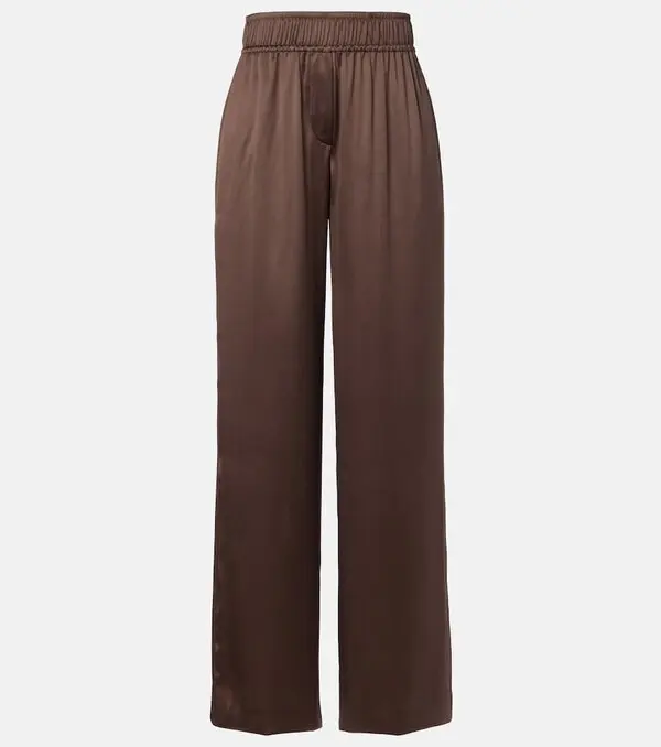 Brunello Cucinelli Silk-blend Satin Wide-leg Pants - Brown