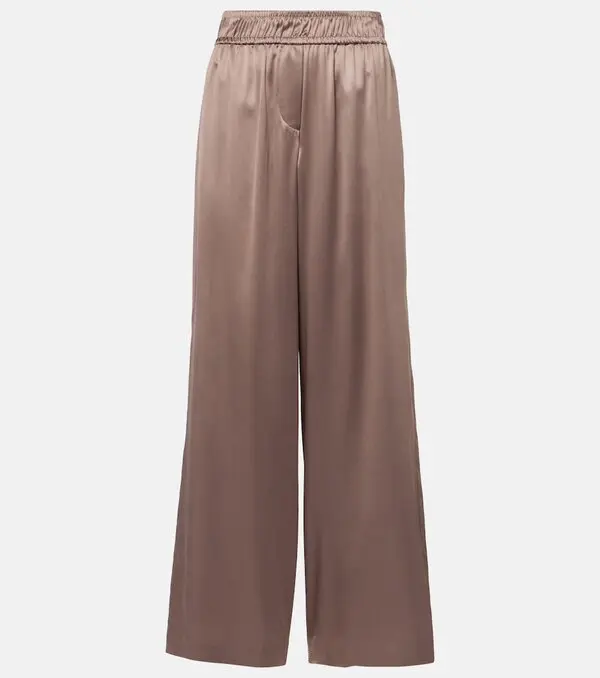 Brunello Cucinelli Silk-blend Satin Wide-leg Pants - Brown