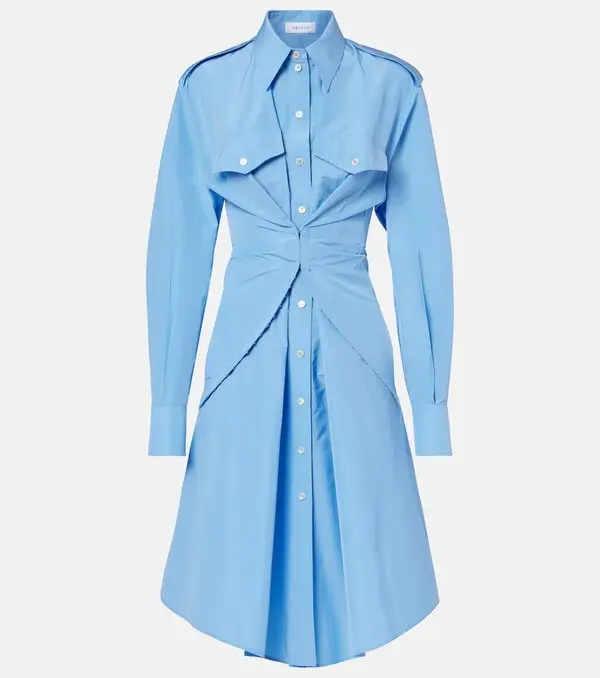 Alexander McQueen Cotton-blend Taffeta Shirt Dress - Blue