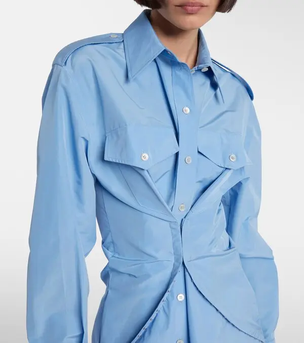 Alexander McQueen Cotton-blend Taffeta Shirt Dress - Blue
