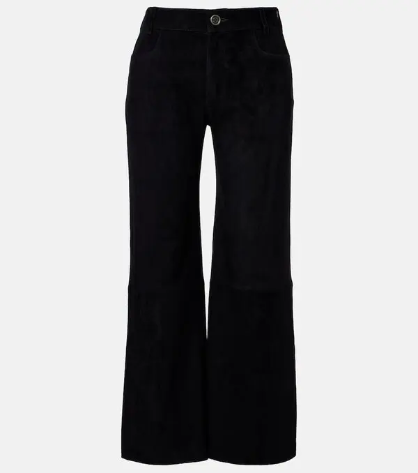 Stouls Lilou Cropped Wide-leg Suede Pants - Black