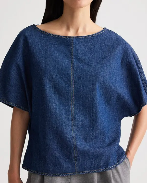 TWP Simple T-shirt In Denim Shirting - Dark Stone