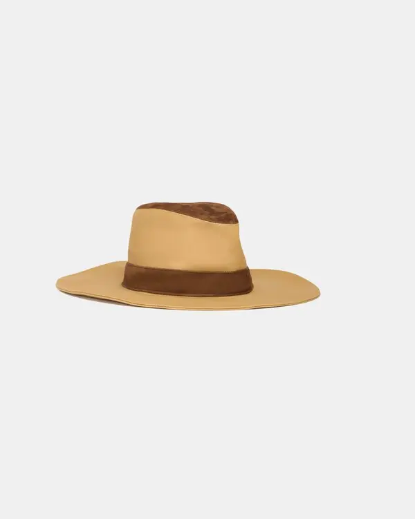 TWP Santa Teresa Hat In Duck Canvas / Leather - Khaki / Ermine