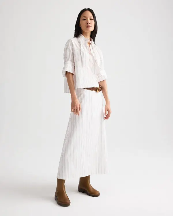 TWP Drop Needle Double Stripe A-line Skirt - White / Wine