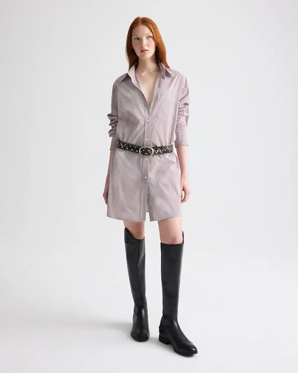 TWP Big Joe Shirt Dress In Superfine Mini Stripe - White / Wine