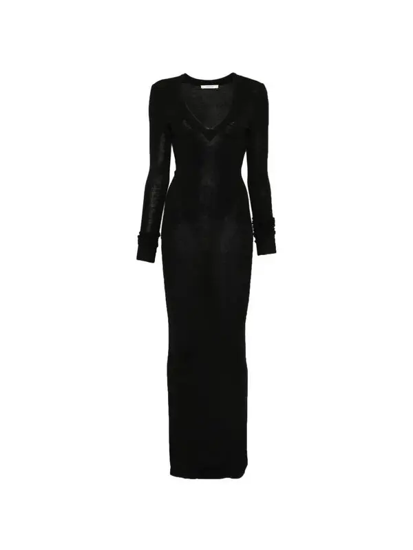ENTIRE STUDIOS Long Sleeve V-neck Midi Dress - Black