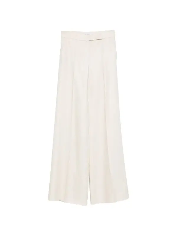 Max Mara Badesse" Linen High Waisted Long Trousers - Beige