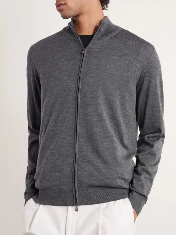 PIACENZA CASHMERE 1733 Slim-fit Virgin Wool Zip-up Cardigan