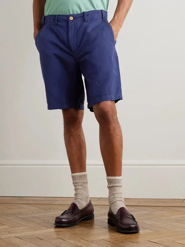 Polo Ralph Lauren Straight-leg Cotton And Linen-blend Shorts - Blue