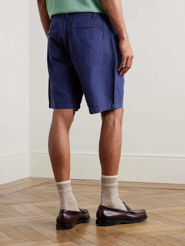 Polo Ralph Lauren Straight-leg Cotton And Linen-blend Shorts - Blue