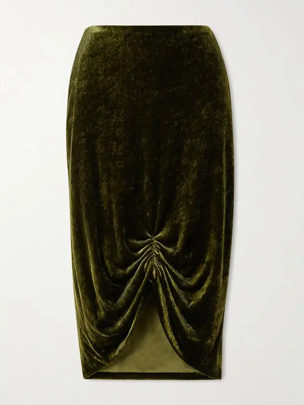 Valentino Garavani Ruched Velvet Skirt - Green