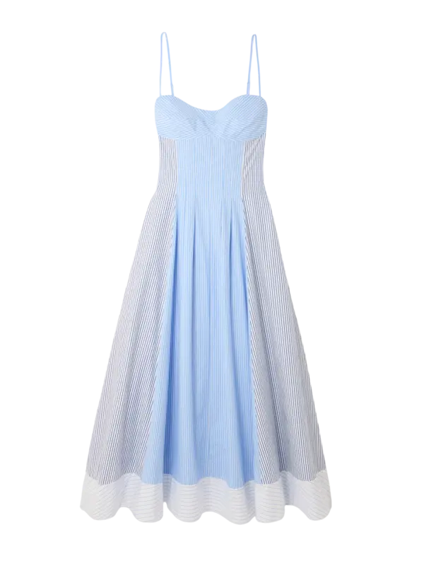 Simkhai Chamberlain Paneled Striped Cotton-poplin Midi Dress - Blue