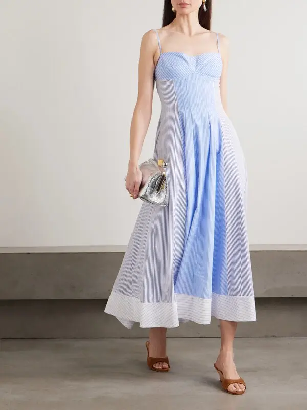 Simkhai Chamberlain Paneled Striped Cotton-poplin Midi Dress - Blue
